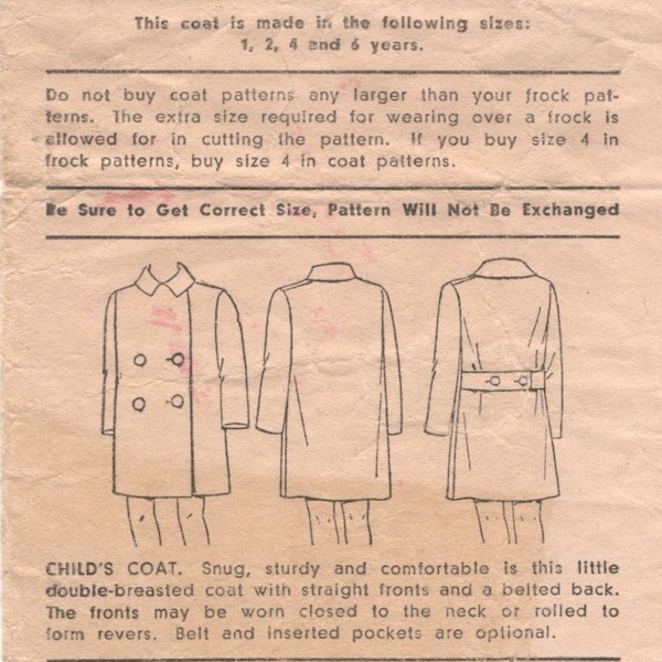 1930s Children’s Coat – Pictorial Review 6128 – PatternVault